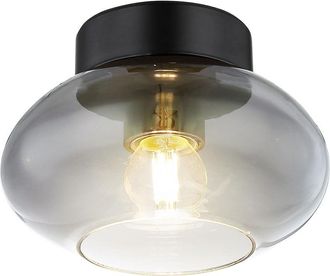 Globo Lighting Deckenlampe Rauchglas Deckenleuchte Glas Rauchglas Deckenleuchte Vintage, Retrodesign Wohnzimmer, Metall schwarz, 1x E27 Fassung, DxH 18x13 cm