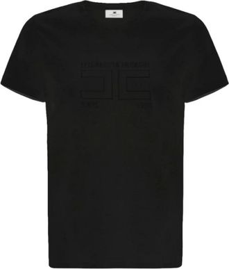 Elisabetta Franchi Femme, Tops, Noir, Taille: 42 FR T-shirt en jersey avec logo brod&eacute;