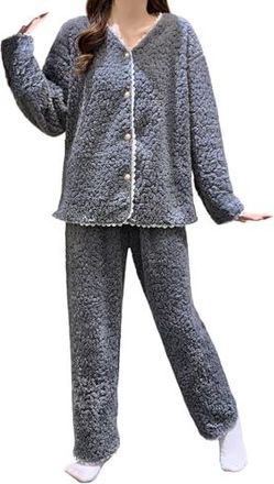 Generic Pijamas Femme Hiver Sexy, Pyjama dhiver en Flanelle Douce pour Nuits Froides Tenue De D&eacute;Tente &Eacute;L&eacute;Gante &agrave; Manches Longues avec Motif Jacquard Confortab