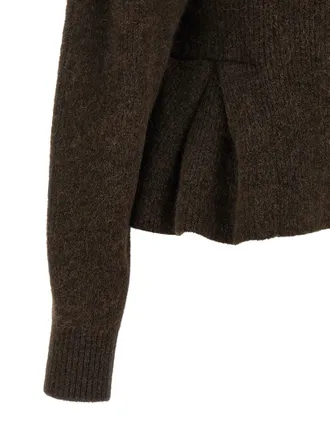 Rotate Peplum Wool-Alpaca Blend Cardigan - Brown