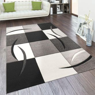 Paco Home Paco Home - Wohnzimmer Teppich In Versch. Farben und Größen Karo Muster Streifen 3-D Design Kurzflor 160x230 cm, Schwarz Weiß
