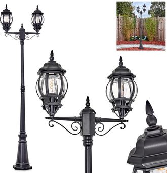 HOFSTEIN Kandelaber Lentua, Außenwegeleuchte aus Metall/Glas in Schwarz/Klar, Wegeleuchte im Vintage/Antik/Landhaus-Design für Garten, Außenbereich, Hof, Höhe 