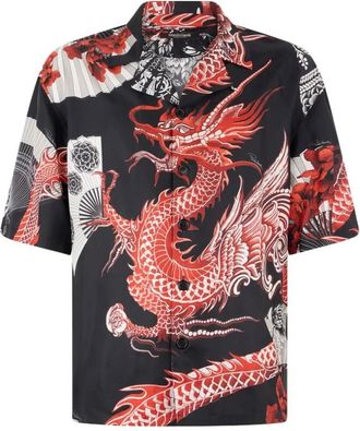 Roberto Cavalli Homme, Chemises, Multicolore, Taille: S Chemise Bowling en Soie Imprim&eacute;e