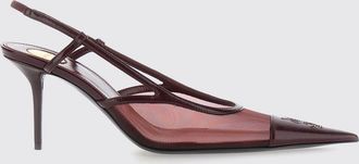 Saint Laurent Escarpins slingback Ren&eacute;e en r&eacute;sille et cuir avec monogramme YSL et talon moyen
