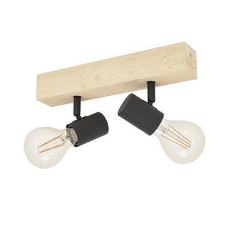 Eglo Deckenlampe Townshend 3, 2 flammiger Vintage Deckenspot im Industrial Design, Retro Lampe aus Stahl und Holz, schwarz, braun, E27 Fassung, FSC zertifi