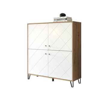 Trendteam Touch - Sideboard - Weiß/Eiche - Highboard mit 4 Türen und 3 Einlegeböden - Fronten mit dekorativer Fräsung - (BxHxT) 123 x 136 x 40 cm - extravagante