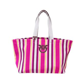 Pinko Pinko, Femme, Sacs, Multicolore, Taille: ONE Size Sac de magasinage en toile Fuchsia/Jaune/Blanc Antique