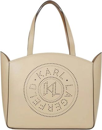Karl Lagerfeld Femme, Sacs, Beige, Taille: ONE Size K Circle Mid Zip Tote