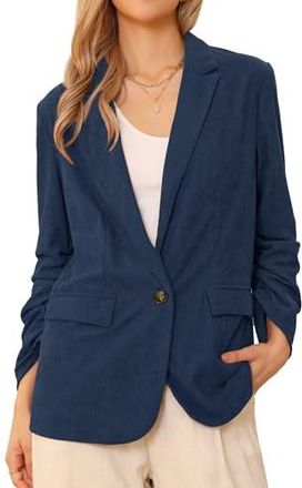 Allegra K Blazers en Velours Côtelé Femmes Élégants et Décontractés Veste à Manches Longues avec Un Bouton à Col Revers pour Travail et Bureau Bleu Marin S