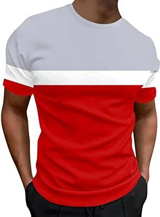 Generic Hauts ray&eacute;s d&eacute;t&eacute; pour hommes printemps et &eacute;t&eacute; loisirs sports respirant confortable plage vent rayures couleur t-shirt &agrave; manches courtes, Rouge, XXL