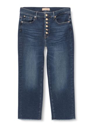 7 For All Mankind Damen The Modern Straight Luxe Vintage With Frayed Hem & Exposed Buttons Jeans, Mid Blue, 32W / 32L EU