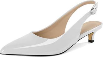 EDEFS Femmes Escarpins Slingback Orteils Pointus 4 cm Chaussures Kitten Heel Chaussures Élégantes pour Mariage et Bureau Blanc EU36