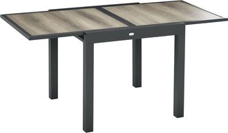OUTSUNNY Gartentisch, Esstisch f&uuml;r Garten mit Ausziehbarer Tischplatte, Terrassentisch mit Holzoptik, Balkontisch aus Alu, Beige+Grau, 160 x 80 x 75cm