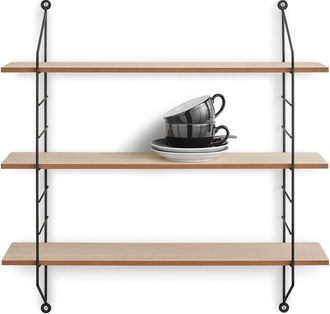 Mirrors and More String Wandregal CLARA mit Metallseiten in Schwarz & 3 Holzablagen 60x62cm groß