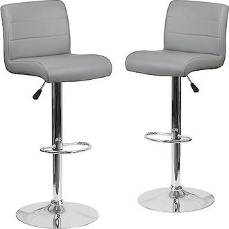Flash Furniture Barstuhl, höhenverstellbar, modern, Vinyl, Sitz in Wellenform und Chrombasis, Metall, Schaumstoff, Kunststoff, Grau, 2 Stück