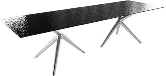 DELIFE Esszimmertisch Edge Reliefglas Rauchschwarz 3D-Design 300x100 Estelar rund Edelstahl