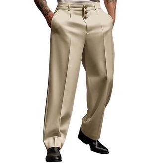 Generic Pantalon de travail pour homme, coupe droite, coupe d&eacute;contract&eacute;e, l&eacute;ger et pliss&eacute;, pantalon baggy pour le bureau, le travail, d&eacute;contract&eacute;, doux et con
