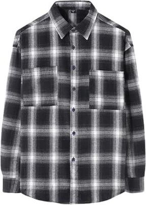 Generic Chemise &agrave; carreaux en flanelle &agrave; manches longues pour homme, chemise boutonn&eacute;e tartan pour homme, chemise surdimensionn&eacute;e polyvalente, confortable, ha