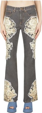 Guess Femme, Jeans, Gris, Taille: W25 Jean &Eacute;vas&eacute; Imprim&eacute; Floral