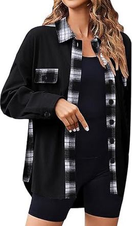 Generic Vestes d&eacute;contract&eacute;es pour femmes 2026 avec poche couleur assortie irr&eacute;guli&egrave;re &agrave; manches longues, Noir, XXL