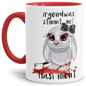 Tassendruck Oster-Tasse Irgendwas stimmt mit Hasi Nicht - Ostern/Witzig/Oster-Geschenk/Sch&ouml;n/Lustig/Innen & Henkel Rot