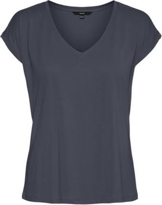 Vero Moda Vero Moda VMFILLI SS 10247666 T-Shirt &agrave; col en V GA Noos pour Femme, Bleu Gris, S