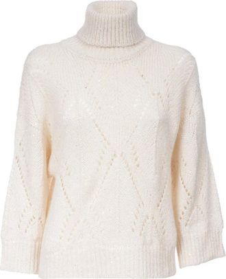 PESERICO Femme, Pulls, Blanc, Taille: 40 FR Pull col roul&eacute; en m&eacute;lange dalpaga