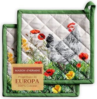 Maison d'Hermine Basse Cour Lot de 2 maniques avec Boucle r&eacute;sistante &agrave; la Chaleur pour Barbecue, Cuisine, p&acirc;tisserie, grillades, Micro-Ondes, Barbecue (20cm x 20cm)