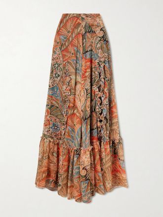 Etro Printed Silk Maxi Skirt - Orange