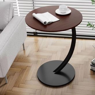 Generic Beistelltisch, Kleiner Beistelltische C Form, Couchtisch Rund, Runder Tisch F&uuml;r Couch Und Sofa, Sofatisch In Nussbaum Holz, Abstelltisch, Wohnzimmerti