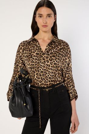 Gerard Darel Chemise en satin l&eacute;opard - AUDE - Paille