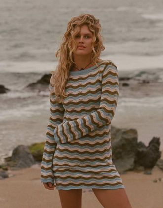 Rhythm Whispering Tides - Robe courte en maille - Bleu multicolore