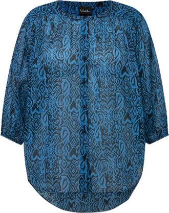 Ulla Popken Damen gro&szlig;e Gr&ouml;&szlig;en &Uuml;bergr&ouml;&szlig;en Plus Size Bluse, grafischer Druck, Stehkragen, 3/4-Arm Marine 54+ 828091130-54+