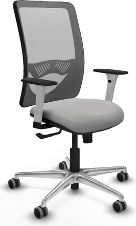 Piqueras y Crespo Schreibtischstuhl aus grauem Netzgewebe mit wei&szlig;en und schwarzen Armlehnen, h&ouml;henverstellbare Lendenwirbelst&uuml;tze, 3 Positionen, Grau / Hellgrau