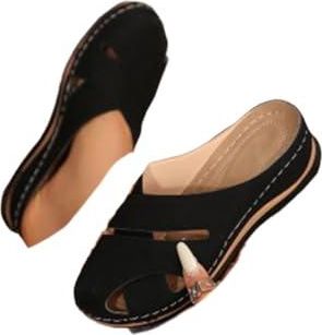 Generic Sandales confortables à bout rond pour femme, mules plates à bout fermé et tressées croisées. (Black,40)