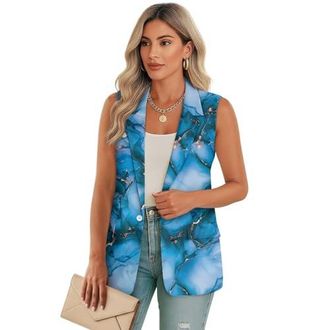 CHAQLIN Gilet de costume sans manches pour femme, blazer pour femmes, vestes amples, tailles S à 5XL, Imprimé marbre., 3XL