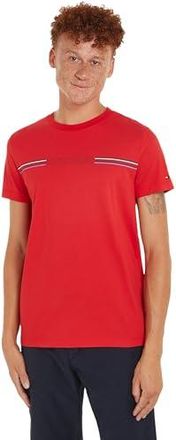 Tommy Hilfiger T-Shirt Manches Courtes Homme Stripe Chest Tee Col Ras-du-Cou, Rouge (Primary Red), XS