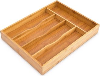 Relaxdays Besteckkasten HxBxT: ca. 4,5 x 25,5 x 34 cm Besteckbox aus Bambus Besteckeinteiler für die Schublade mit 5 Fächern als Besteckeinsatz und Schubladenor