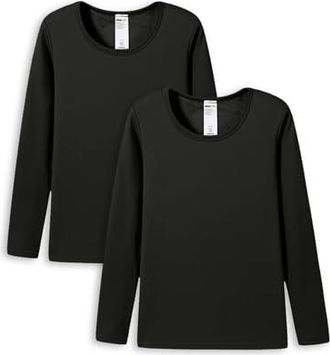 Lapasa Haut Thermique Femme Maillot de Corps à Manches Longues sous-Vêtements Chauds Thermoflux Automne/Hiver L15 Noir (2 Hauts, Fin) XXL