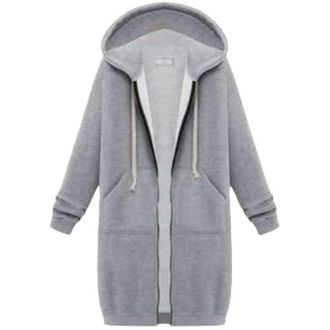 Generic Forcipower Sweat &agrave; capuche d&eacute;contract&eacute; zipp&eacute; en polaire pour femme, sweat &agrave; capuche d&eacute;contract&eacute; zipp&eacute; en polyester, poches lat&eacute;rales, gris clair, 5XL