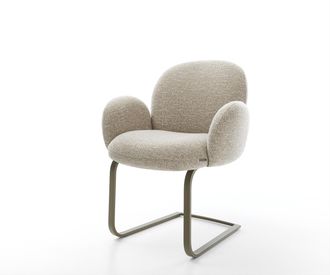 DELIFE Freischwinger Nube-Flex mit Armlehnen Webstoff Soft Beige Freischwinger flach Effektfinish Titan Taschenfederkern, Esszimmerst&uuml;hle