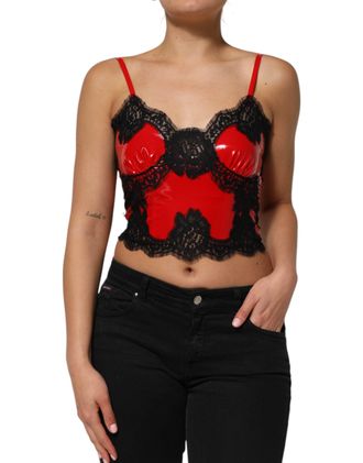 Dolce & Gabbana Womens Red Black Lace Trim Polyester Sleeveless Tank Top And