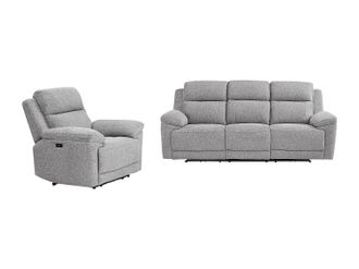 Vente-Unique Relaxsofa 3-Sitzer & Relaxsessel elektrisch - melierter Stoff - Grau - KELUNO