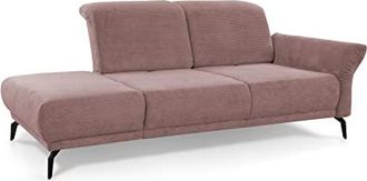 Cavadore Recamiere Cooper / Luftige Chaiselongue mit Armteilverstellung, Kopfteilverstellung und Sitztiefenverstellung / 211 x 88 x 123 / Cord, Rosa