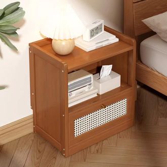 Generic Bambus-Nachttisch, Nachttisch Mit Schubladen Und Unterer Schallwand, Rattan-Schrankt&uuml;Ren for B&uuml;Cher, Schreibtischlampe, Taschent&uuml;Cher