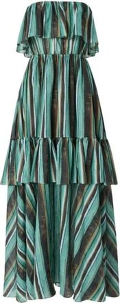 Pinko Pinko, Femme, Robes, Vert, Taille: 36 FR Longue Robe en Mousseline avec Imprim&eacute; Ray&eacute; Bross&eacute;