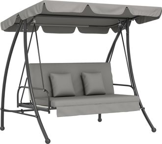 OUTSUNNY Hollywoodschaukel Gartenschaukel Schaukel Schaukelbank mit Liege-Funktion, 3 Sitzer, Metall+Polyester, Grau, 209 x 114 x 170 cm