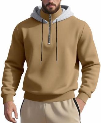 Generic Sweat à capuche moelleux pour homme - Manteau en peluche américain automne et hiver - Sweat à capuche en velours - Pull ample à col montant - Fermetur