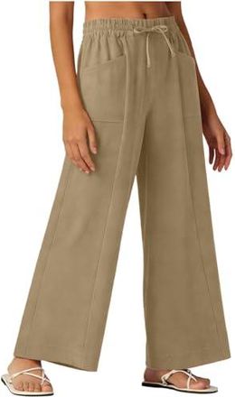 Generic Pantalon court d&eacute;contract&eacute; &agrave; jambe large pour femme - Taille haute - &Eacute;lastique - Cordon de serrage - Avec poches - Coupe ample - Confortable - Pour l&eacute;