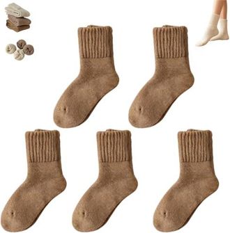 Generic Lot de 5 paires de chaussettes mi-mollet solides pour femme - Épaissies pour les journées froides - Vintage - Décontracté - Chaussettes thermiques épa
